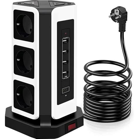 Tour Multiprise Parasurtenseur Parafoudre Avec 9 Prises 10a 2500w Et