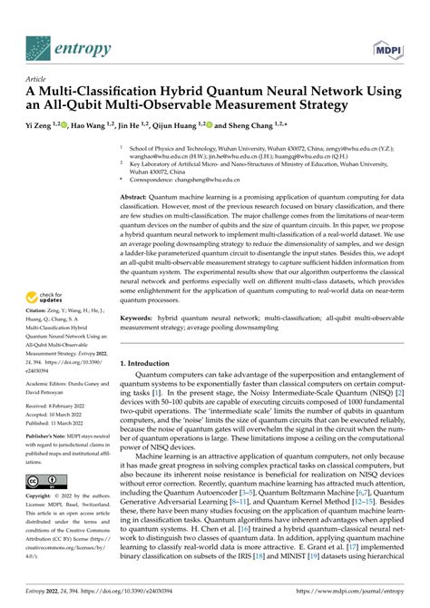 pdf a multi classification hybrid quantum neural network using an all qubit multi observable