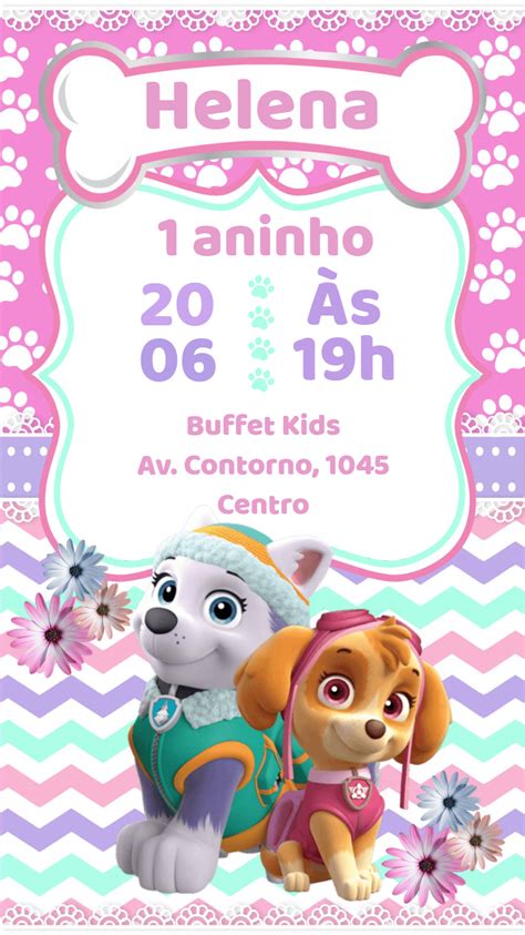 Convite Patrulha Canina Sky e Everest Edite grátis nosso editor