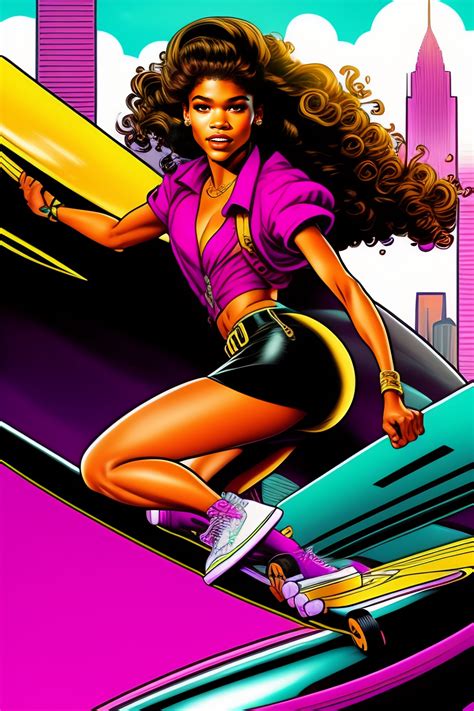 Lexica 90s Comic Graphic Art Of Zendaya Riding Skateboards In City