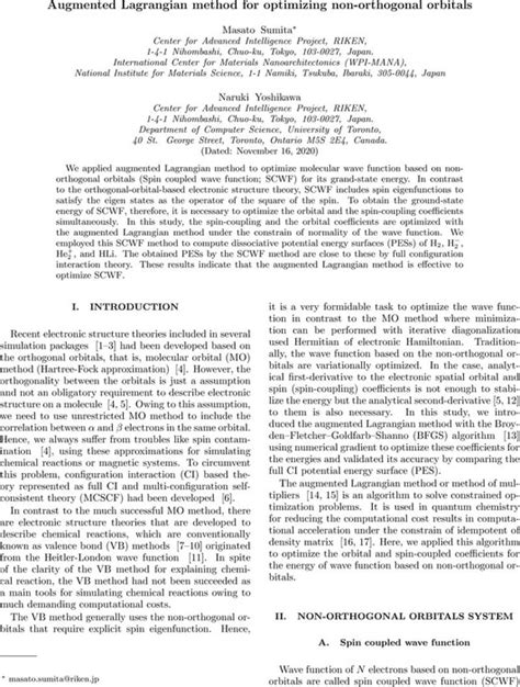 augmented lagrangian method for optimizing non orthogonal orbitals theoretical and