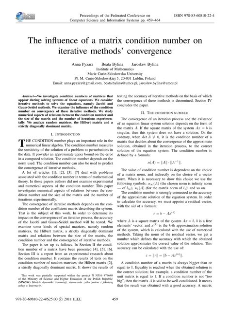 pdf the influence of a matrix condition number on iterative methods convergence