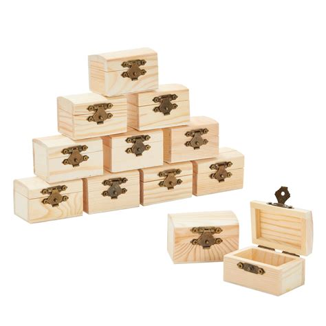 Juvale Pack Small Wooden Boxes With Hinged Lid And Front Clasp