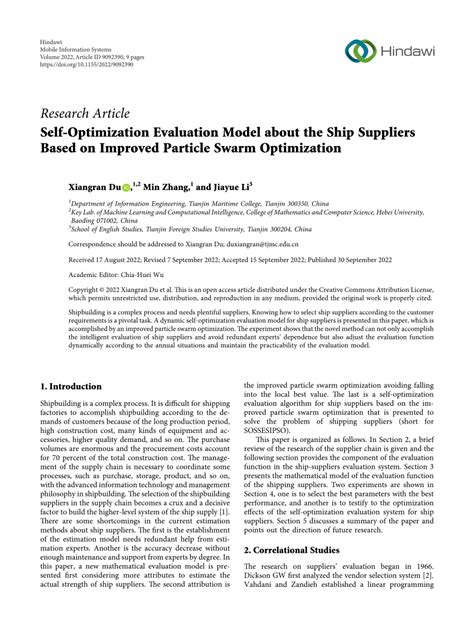 pdf self optimization evaluation model about the ship suppliers based on improved particle