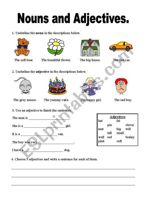 English Worksheets Nouns And Adjectives Worksheet