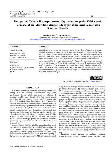 pdf komparasi teknik hyperparameter optimization pada svm untuk permasalahan klasifikasi