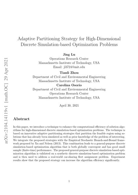 pdf adaptive partitioning strategy for high dimensional discrete simulation based optimization
