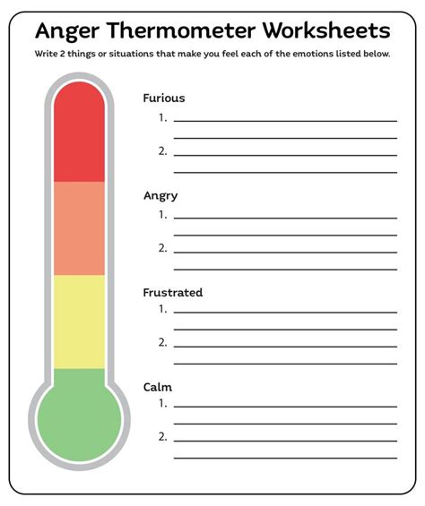 Printable Anger Thermometer Worksheets Counseling Worksheets Therapy