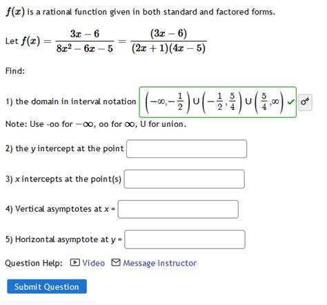 solved f x is a rational function given in both standard