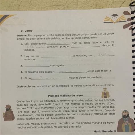 V Verbo Instrucción agrega un verbo sobre la línea recuerda que