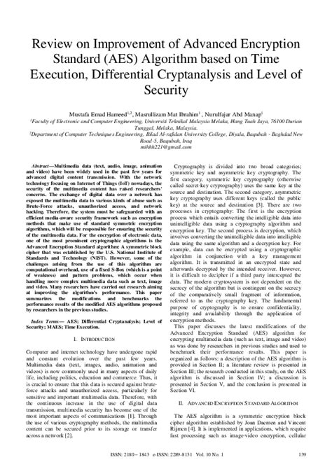 pdf review on improvement of advanced encryption standard aes algorithm based on time