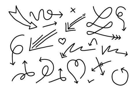 Conjunto de flechas dibujadas a mano Doodle ilustración vectorial
