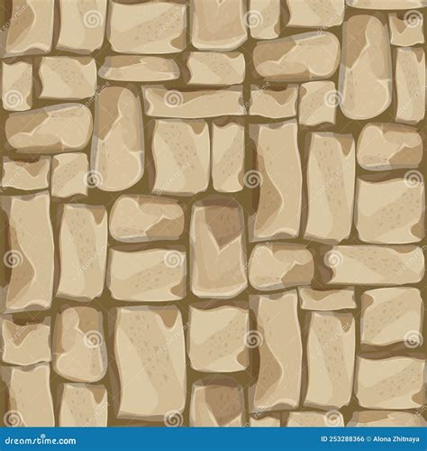 Stone Wall From Bricks Rock Game Background In Cartoon Style