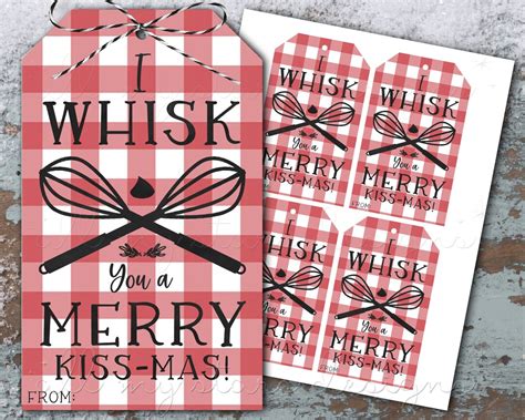 Printable I Whisk You A Merry Kiss Mas Red Plaid Whisk Tag Instant