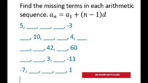 Find The Missing Terms Of Each Arithmetic Sequence Arithmetic Mean