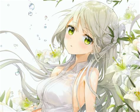 White Hair Anime Girl Green Eyes Anime Wallpaper Hd