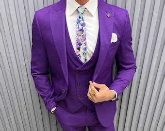 Men Suits Purple Piece Slim Fit One Button Wedding Groom Etsy