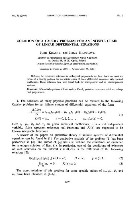 pdf solution of a cauchy problem for an infinite chain of linear differential equations