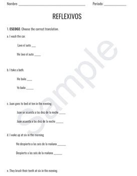 Verbos Reflexivos Reflexive Verbs Worksheet With Answer Key By Profe