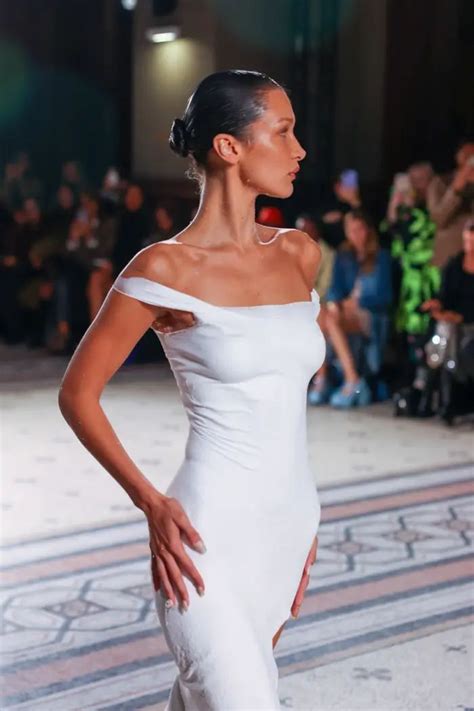 Bella Hadid Had A Dress Spray Painted On Her During A Fashion Show And