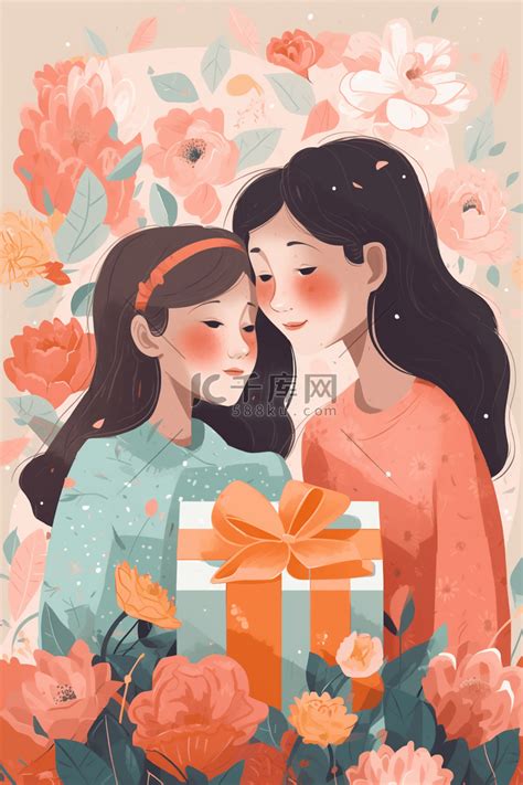 母亲节鲜花礼物手绘插画图片 千库网