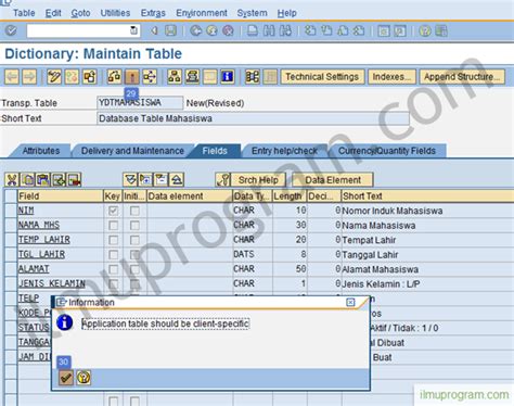 tcode se11 create database table tahap 2 ilmu programmer