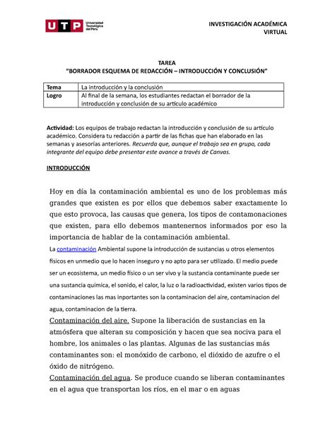 S15 Tarea Borrador de esquema de redacción Introducción y conclusión
