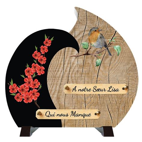 Plaque Funéraire moderne Composite Oiseau et fleurs sur pieds