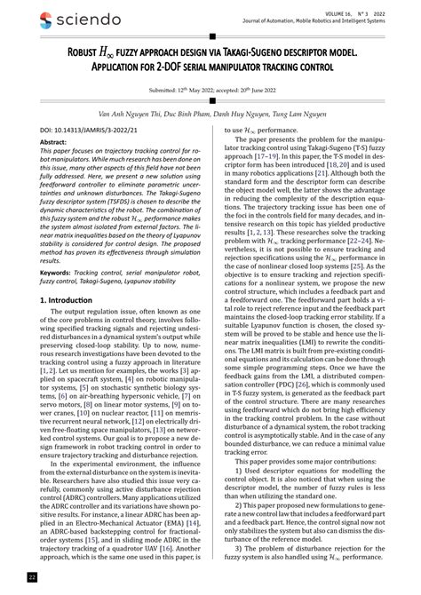 pdf robust h∞ fuzzy approach design via takagi‐sugeno descriptor model application for 2‐dof