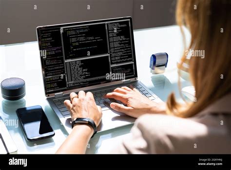 Programmer Woman Coding On Computer Coder Girl Stock Photo Alamy