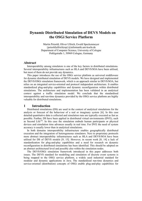 pdf dynamic distributed simulation of devs models on the osgi service platform