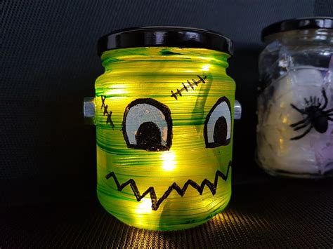 Halloween Deko Basteln Frankensteins Monster Windlicht