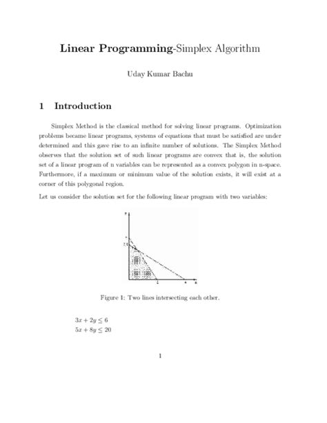 pdf linear programming simplex algorithm uday kumar bachu