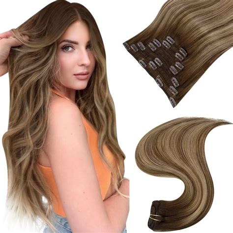 Easyouth Echthaar Clip In Extensions Ombre Clip Extensions Mittelbraun