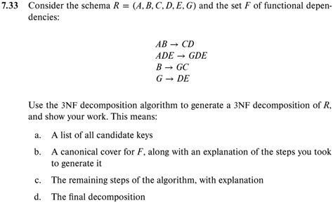 solved consider the schema r a b c d e g and the set f of functional dependencies ab