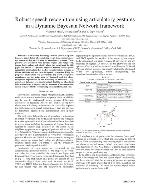 pdf robust speech recognition using articulatory gestures in a dynamic bayesian network framework