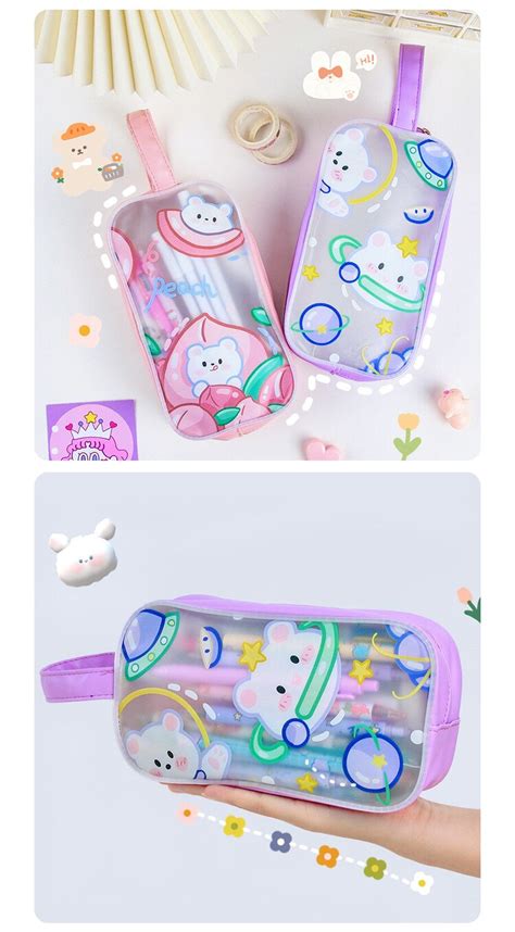 TROUSSE A STYLO 9 Trousse à crayons transparente pour filles Kawaii