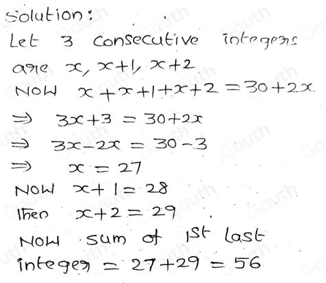 solved the sum of three consecutive integers is 30 more than twice the smallest integer find