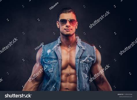Sexy Naked Fashionable Athletic Man Denim Stock Photo 1109533346