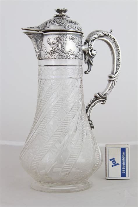Karaffe Glas 800er Silber Montierung Jugendstil Wein Dekanter EBay