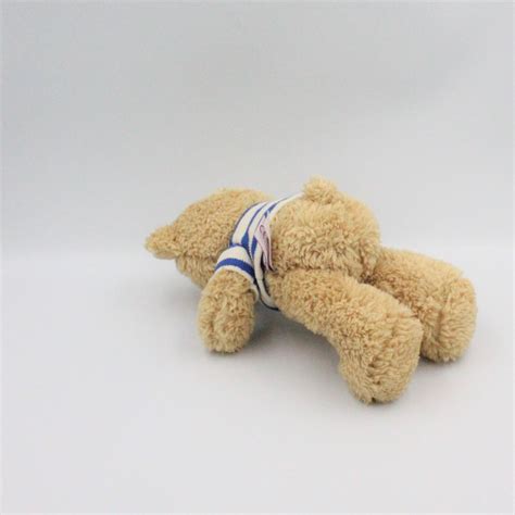 Doudou Ours beige pull bleu rayé marin Pommette