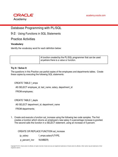 plsql 9 2 practice pdf pdf subroutine pl sql