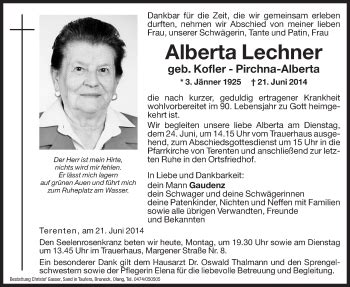 Traueranzeigen Von Alberta Lechner Trauer Bz