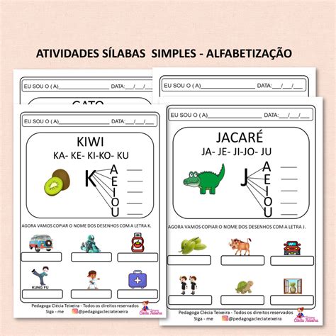 Atividades sílabas simples Alfabetização Clécia Teixeira