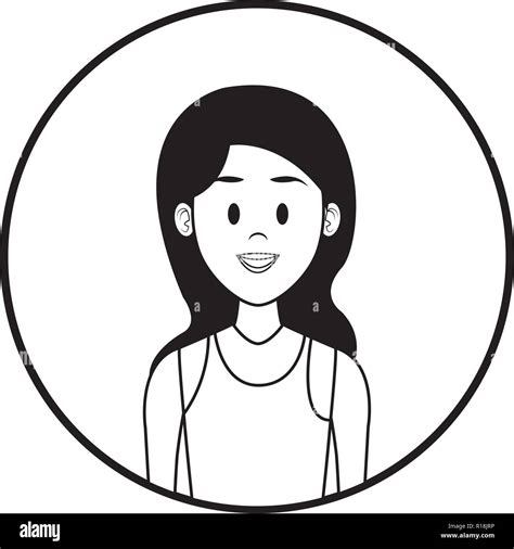Woman Profile Cartoon Round Icon In Black And White Vector Illustration