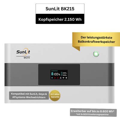 SunLit Speicher BK215 Batterie Solarspeicher für Balkonkraftwerk 2150Wh
