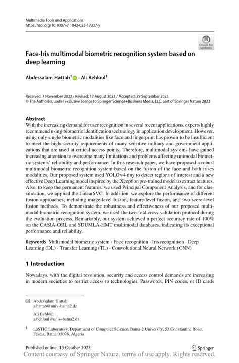 face iris multimodal biometric recognition system based on deep learning request pdf