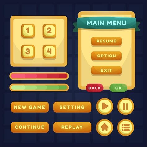 free vector button set designed game user interface gui illustration for video games computers