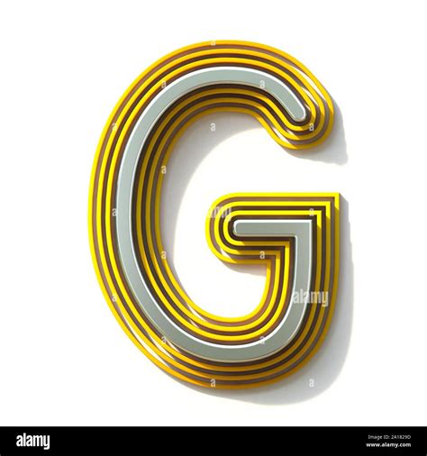 Yellow Outlined Font Letter G 3D Render Illustration Isolated On White