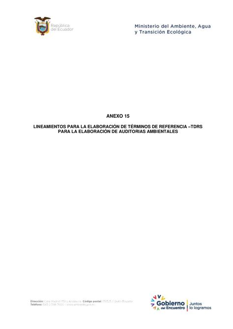 Anexo 14 Términos de Referencia Estandar ANEXO 15 LINEAMIENTOS PARA